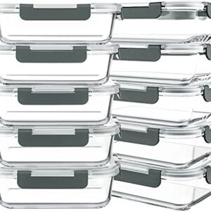 KOMUEE 10 Packs 30 oz Glass Meal Prep Containers,Glass Food Storage Containers with Lids,Airtight Glass Lunch Bento Boxes,BPA Free,Microwave, Oven, Freezer and Dishwasher,Gray