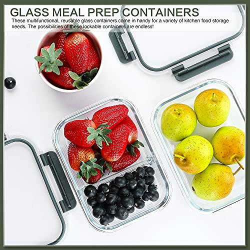 KOMUEE 10 Packs 30 oz Glass Meal Prep Containers,Glass Food Storage Containers with Lids,Airtight Glass Lunch Bento Boxes,BPA Free,Microwave, Oven, Freezer and Dishwasher,Gray