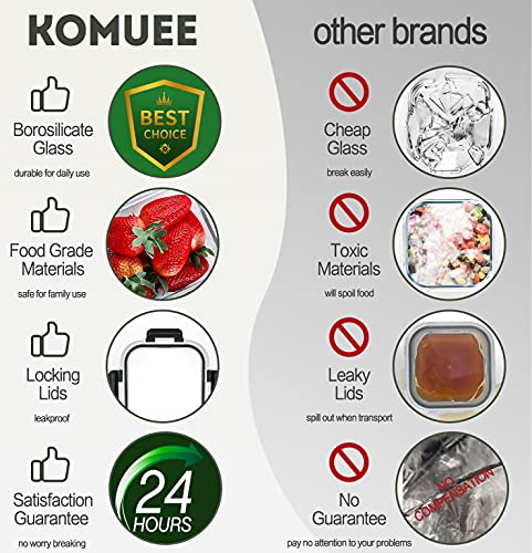 KOMUEE 10 Packs 30 oz Glass Meal Prep Containers,Glass Food Storage Containers with Lids,Airtight Glass Lunch Bento Boxes,BPA Free,Microwave, Oven, Freezer and Dishwasher,Gray