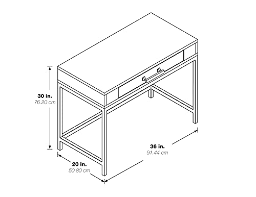 OSP Home Furnishings Modern Life Contemporary Writing Desk with Large Drawer and Gold Metal Legs, Black Finish