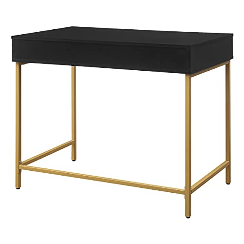 OSP Home Furnishings Modern Life Contemporary Writing Desk with Large Drawer and Gold Metal Legs, Black Finish