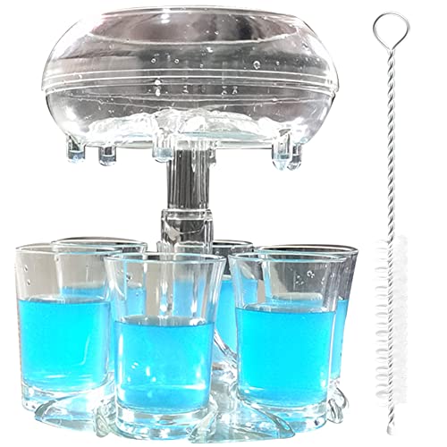 ALEVMOOM 6 Shot Glass Dispenser and Holder,Shots Dispenser for Filling Liquids,Multiple 6 Shot Dispenser,Bar Shot Dispenser,Cocktail Dispenser,Carrier Liquor Dispenser Drink Tool with Brush