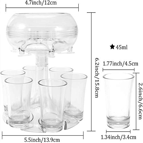 ALEVMOOM 6 Shot Glass Dispenser and Holder,Shots Dispenser for Filling Liquids,Multiple 6 Shot Dispenser,Bar Shot Dispenser,Cocktail Dispenser,Carrier Liquor Dispenser Drink Tool with Brush