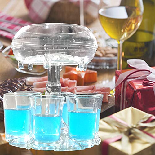 ALEVMOOM 6 Shot Glass Dispenser and Holder,Shots Dispenser for Filling Liquids,Multiple 6 Shot Dispenser,Bar Shot Dispenser,Cocktail Dispenser,Carrier Liquor Dispenser Drink Tool with Brush