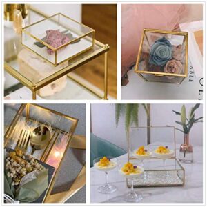 NATGAI Glass Card Box Large Geometric Terrarium Gold Handmade Brass Vintage Rectangle Shape with Foot (10 x 5.6 x 7.7 inches)