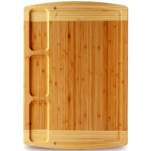 Greener Chef Organic Bamboo Cutting Board for Kitchen with Built-In Compartments and Juice Groove - Wooden Chopping Board for Meat, Cheese Charcuterie Board with Handles, (XXL, 20 x 14 Inch)