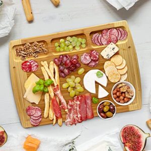 Greener Chef Organic Bamboo Cutting Board for Kitchen with Built-In Compartments and Juice Groove - Wooden Chopping Board for Meat, Cheese Charcuterie Board with Handles, (XXL, 20 x 14 Inch)