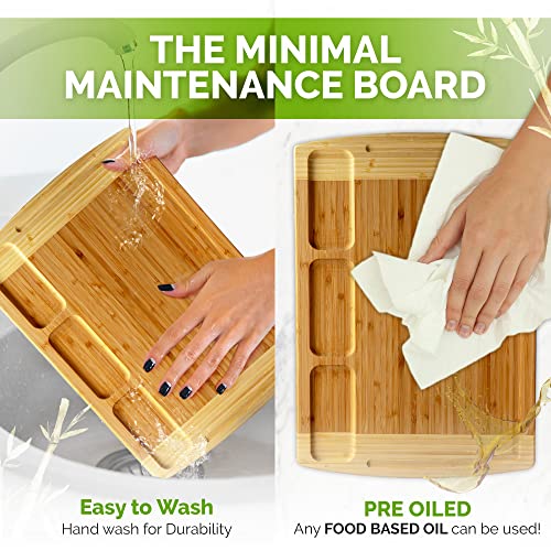 Greener Chef Organic Bamboo Cutting Board for Kitchen with Built-In Compartments and Juice Groove - Wooden Chopping Board for Meat, Cheese Charcuterie Board with Handles, (XXL, 20 x 14 Inch)