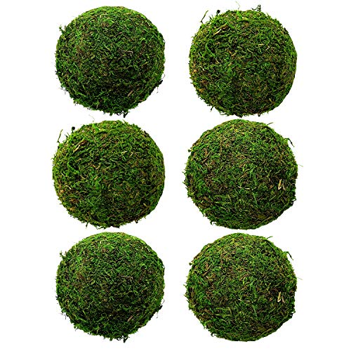 Natural Green Moss Decorative Ball 3.5" Set of 6, Hanging Balls with Handmade, Hanging Balls Vase Bowl Filler, Christmas Tree Garden Weddings Home Party Decor