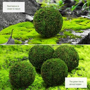 Natural Green Moss Decorative Ball 3.5" Set of 6, Hanging Balls with Handmade, Hanging Balls Vase Bowl Filler, Christmas Tree Garden Weddings Home Party Decor