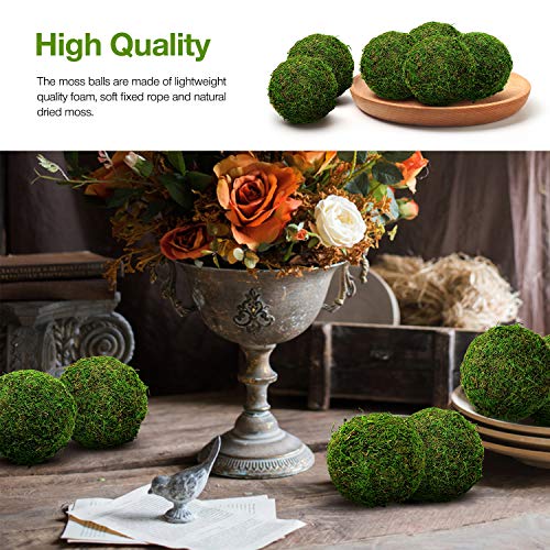 Natural Green Moss Decorative Ball 3.5" Set of 6, Hanging Balls with Handmade, Hanging Balls Vase Bowl Filler, Christmas Tree Garden Weddings Home Party Decor