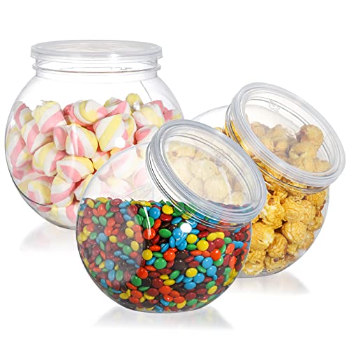 TOPZEA 3 Pack Candy Jars with Lids, 46 Oz Plastic Candy Jar with Lid Clear Cookie Container Sweet Jar Wide Mouth Opening Kitchen Countertop Jars for Candies, Jelly Beans, Cookies, Cereal Snack Storage