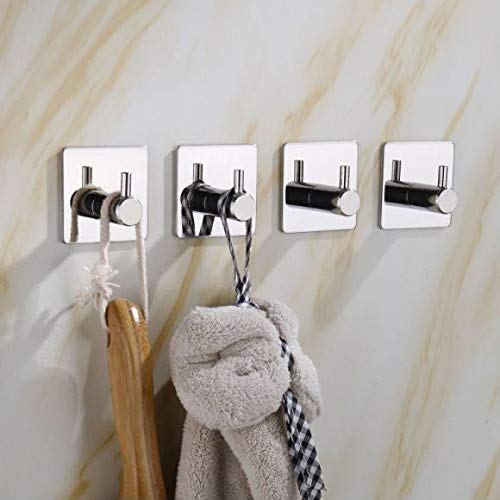 3m Hooks Adhesive Hook Heavy Duty Wall Hook Waterproof Stainless Steel Hook, Suitable for Hanging Coat, hat, Towel Robe Hook Wall Hanging - 4 Pieces for Bathroom and Bedroom