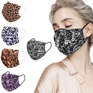 disposable face mask leopard and lace - 50pcs 3-ply breathable anti dust filter safety mask for indoor outdoor home office travel (five fashionable colors)