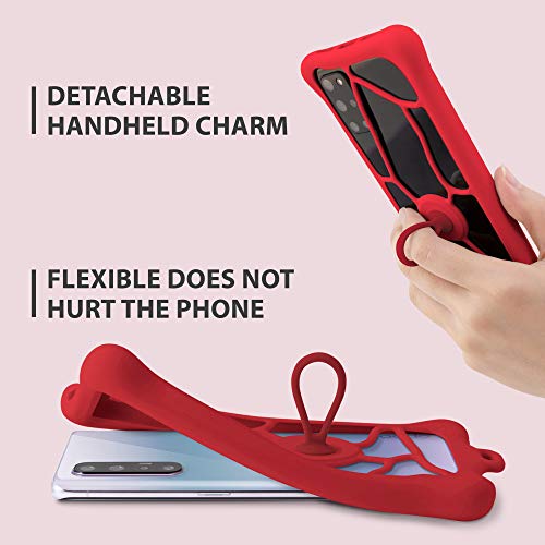 Bone】 Lanyard Phone Bubble Tie 2, Universal Phone Anti-Shock Bumper Case, Adjustable Neck Strap w/Phone Ring Holder for Apple iPhone 12, Samsung Galaxy, Google Pixel, Fits Phones Size 6.1-7.2"- Red