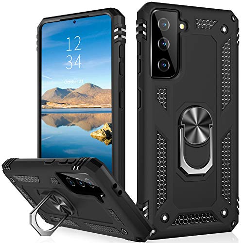 IKAZZ Galaxy S21 Case,Samsung S21 Cover Military Grade Shockproof Heavy Duty Protective Phone Case Pass 16ft Drop Test with Magnetic Kickstand Car Mount Holder for Samsung Galaxy S21 Black