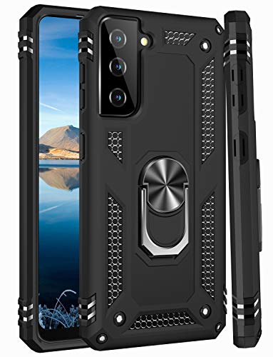 IKAZZ Galaxy S21 Case,Samsung S21 Cover Military Grade Shockproof Heavy Duty Protective Phone Case Pass 16ft Drop Test with Magnetic Kickstand Car Mount Holder for Samsung Galaxy S21 Black