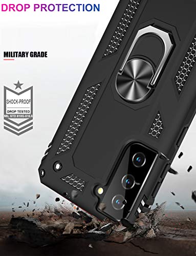 IKAZZ Galaxy S21 Case,Samsung S21 Cover Military Grade Shockproof Heavy Duty Protective Phone Case Pass 16ft Drop Test with Magnetic Kickstand Car Mount Holder for Samsung Galaxy S21 Black