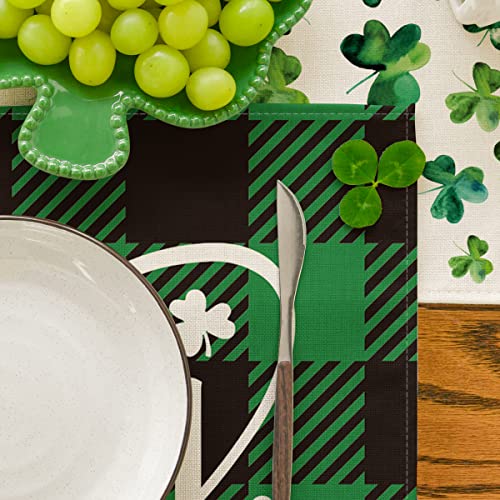 Artoid Mode Buffalo Plaid St. Patrick's Day Quotes Placemat for Dining Table, 12 x 18 Inch Lucky Clover Shamrock Blessed Holiday Rustic Washable Table Mat Set of 4