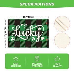 Artoid Mode Buffalo Plaid St. Patrick's Day Quotes Placemat for Dining Table, 12 x 18 Inch Lucky Clover Shamrock Blessed Holiday Rustic Washable Table Mat Set of 4