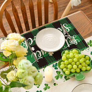 Artoid Mode Buffalo Plaid St. Patrick's Day Quotes Placemat for Dining Table, 12 x 18 Inch Lucky Clover Shamrock Blessed Holiday Rustic Washable Table Mat Set of 4