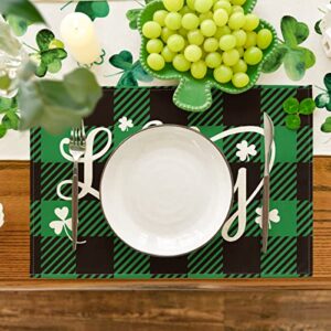 Artoid Mode Buffalo Plaid St. Patrick's Day Quotes Placemat for Dining Table, 12 x 18 Inch Lucky Clover Shamrock Blessed Holiday Rustic Washable Table Mat Set of 4