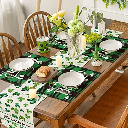 Artoid Mode Buffalo Plaid St. Patrick's Day Quotes Placemat for Dining Table, 12 x 18 Inch Lucky Clover Shamrock Blessed Holiday Rustic Washable Table Mat Set of 4