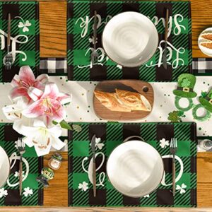 Artoid Mode Buffalo Plaid St. Patrick's Day Quotes Placemat for Dining Table, 12 x 18 Inch Lucky Clover Shamrock Blessed Holiday Rustic Washable Table Mat Set of 4