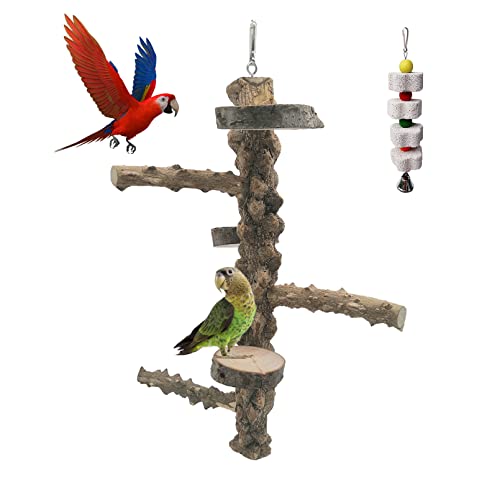 Tfwadmx Bird Perch Natural Wood Stand Branch Hanging Swing Stick Parakeet Climbing Paw Grinding Platform Chewing Toys for Cockatiels, Love Birds and Finches Birdcage Accessories