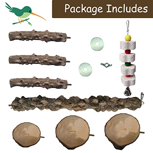 Tfwadmx Bird Perch Natural Wood Stand Branch Hanging Swing Stick Parakeet Climbing Paw Grinding Platform Chewing Toys for Cockatiels, Love Birds and Finches Birdcage Accessories