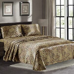 Satin Sheets Twin [3-Piece, Gold Leopard] Hotel Luxury Silky Bed Sheets - Extra Soft 1800 Microfiber Sheet Set, Wrinkle, Fade, Stain Resistant - Deep Pocket Fitted Sheet, Flat Sheet, Pillow Cases