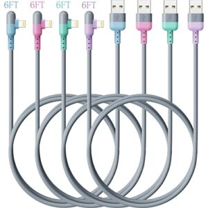 iphone charger 90 degree right charging cord 4colorful lightning cable 6ft 4packs [apple mfi certified] for apple charger, iphone 13/12/11/se/xs/xs max/xr/x/8 plus/7/6 plus (grey+)