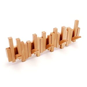 desainoph wooden coat rack wall mounted sticks multi rack solid handmade natural wood artwork with 5 flip-down unique modern hooks for coats bag hat umbrella