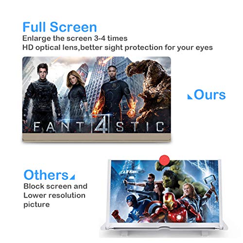 Screen Magnifier,ORETech 12" 3D Phone Screen Magnifier for Smartphone Enlarger HD Screen Amplifier Projector for Movie Video Leather Amplifying Screen with Phone Stand for All Smart Phone-Blue