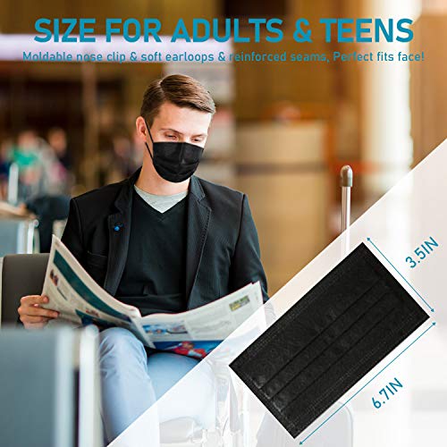 50 PCS Black Disposable Face Masks for Adults, Individually Wrapped,Breathable and Comfortable