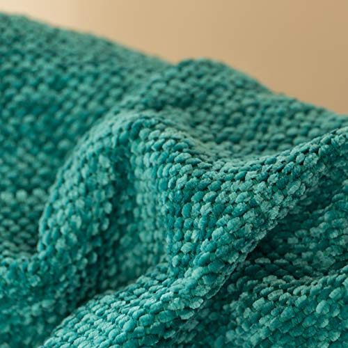 Decorative Cozy Chenille Throw Blanket with Fringe, Turquoise