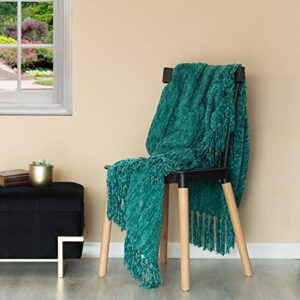 Decorative Cozy Chenille Throw Blanket with Fringe, Turquoise