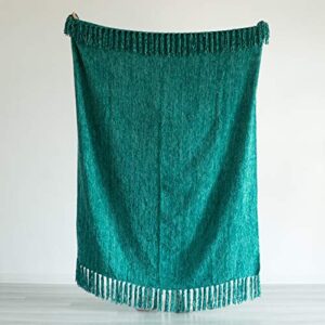 Decorative Cozy Chenille Throw Blanket with Fringe, Turquoise