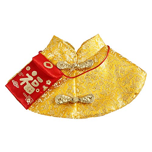 BESUFY Autumn Winter Kitten Cloak New Year Style Acrylic Tang Suit Pet Warm Clothes,New Year Christmas Cotton Vest for Medium Large Dogs Chinese Tang Style Yellow XS