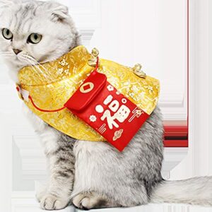 BESUFY Autumn Winter Kitten Cloak New Year Style Acrylic Tang Suit Pet Warm Clothes,New Year Christmas Cotton Vest for Medium Large Dogs Chinese Tang Style Yellow XS