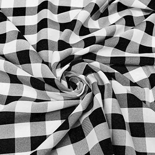 1" Checkered Gingham PolyPoplin Fabric by The Yard (Black and White)