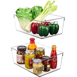 sorbus 2 pack premium fridge bins- thick sturdy plastic refrigerator pantry organizer- versatile non-slip stackable cabinet organization- bath, makeup, food snack packet organizer- clear square bin