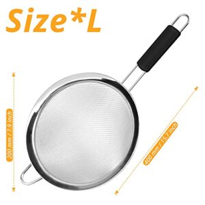 KUFUNG Stainless Steel Mesh Strainer - Strainers Fine Mesh & Wire Sieve with Non-Slip Handles - Kitchen Strainer For Sifting, Straining, & Draining (L, Black)