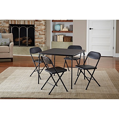 Plastic Development Group, 5-Piece Card Table Set, Chair Seats with Comfortable Foam Pad Black