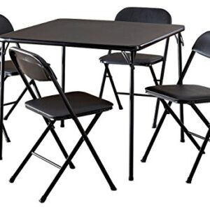 Plastic Development Group, 5-Piece Card Table Set, Chair Seats with Comfortable Foam Pad Black