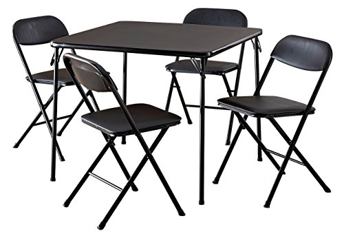 Plastic Development Group, 5-Piece Card Table Set, Chair Seats with Comfortable Foam Pad Black