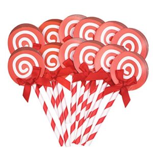 amosfun lollipop cupcake picks paper birthday cake toppers lovely lollipop bow cake decorations dessert table decorative supplies creative lollipop cake insert red for party cake decortion