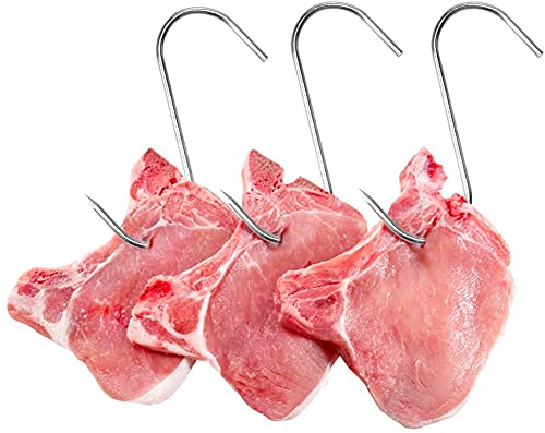 S Hooks for Hanging Meat, 20PS 5" Stainless Steel Sharp Prong S-Hooks Heavy Duty S Shaped Butcher Processing Hanger for BBQ Pork Sausage Bacon Hams Chicken Duck Turkey Poultry Smoker Curing Roast