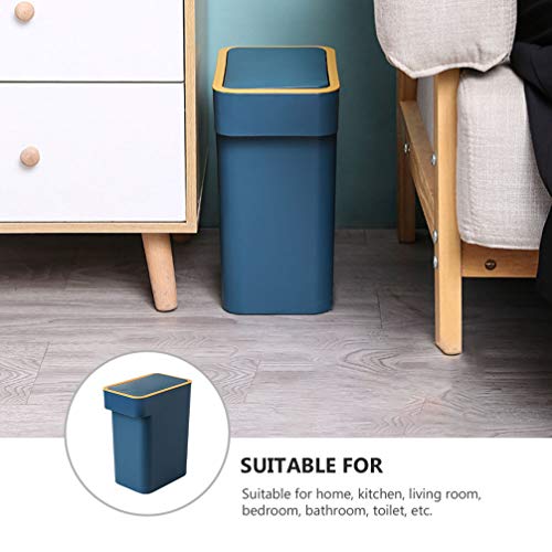 Cabilock Slim Trash Can Plastic Wastebasket with Press Type Lid Garbage Container Bin for Bathroom Powder Room Bedroom Kitchen Office