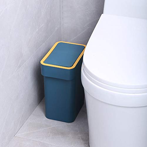 Cabilock Slim Trash Can Plastic Wastebasket with Press Type Lid Garbage Container Bin for Bathroom Powder Room Bedroom Kitchen Office